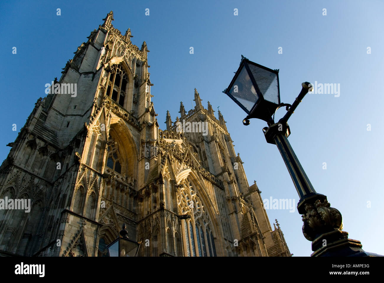 The Towers and western end of York Minster, and a lamp post, Yorkshire ...