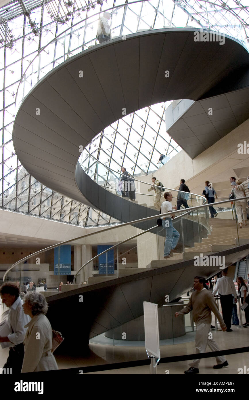 The floating spiral staircase inside the I M Pei Pyramid is awesome ...
