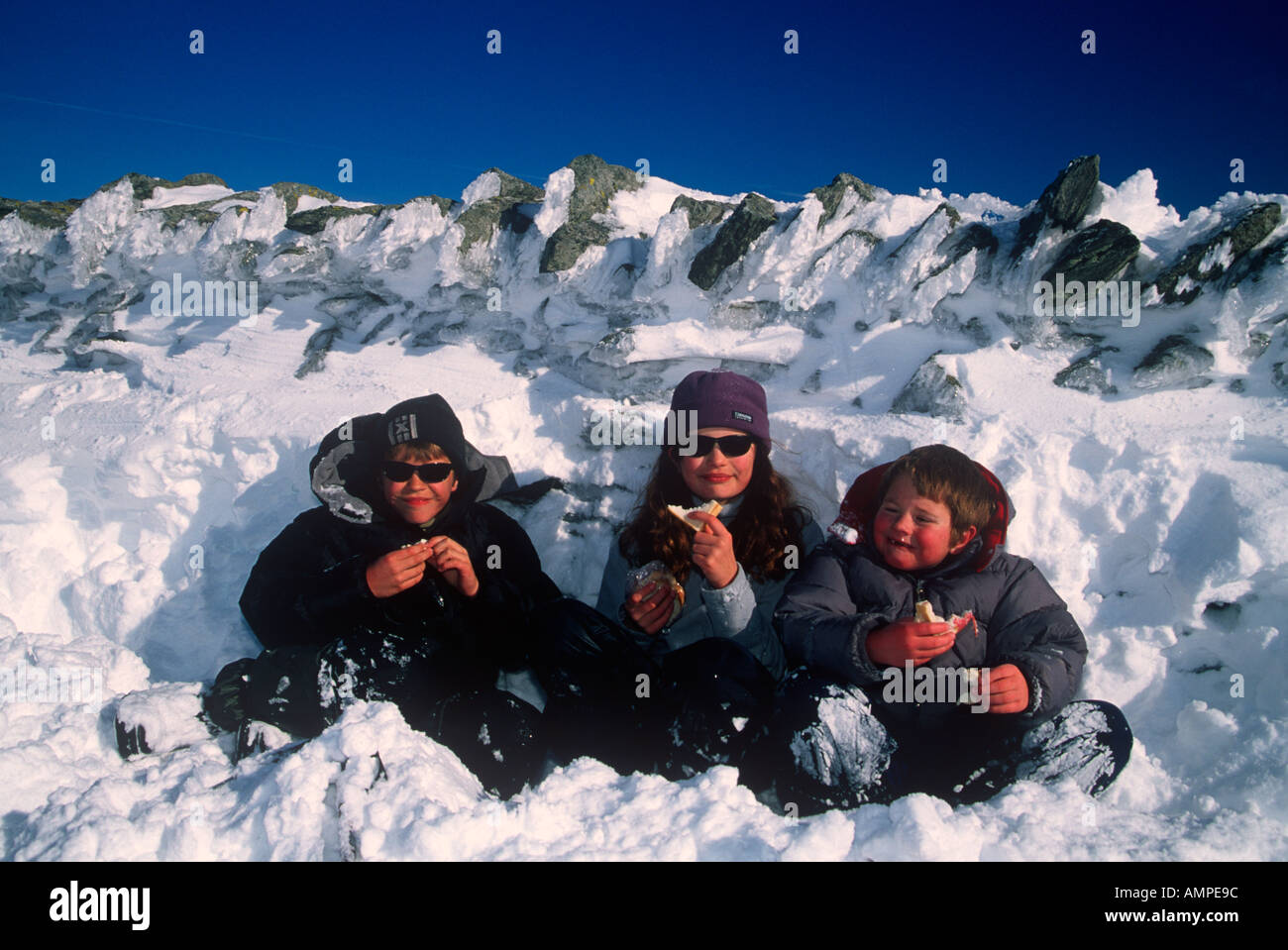 Children Eating Lunch in Snow Foel Fras Carneddau Mountains Snowdonia ...