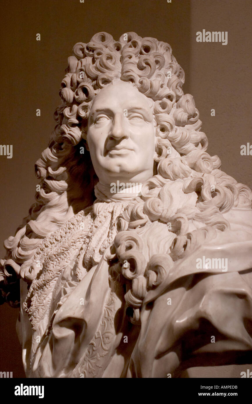 A marble bust of the king is seen in the Louvre Museum Paris France ...