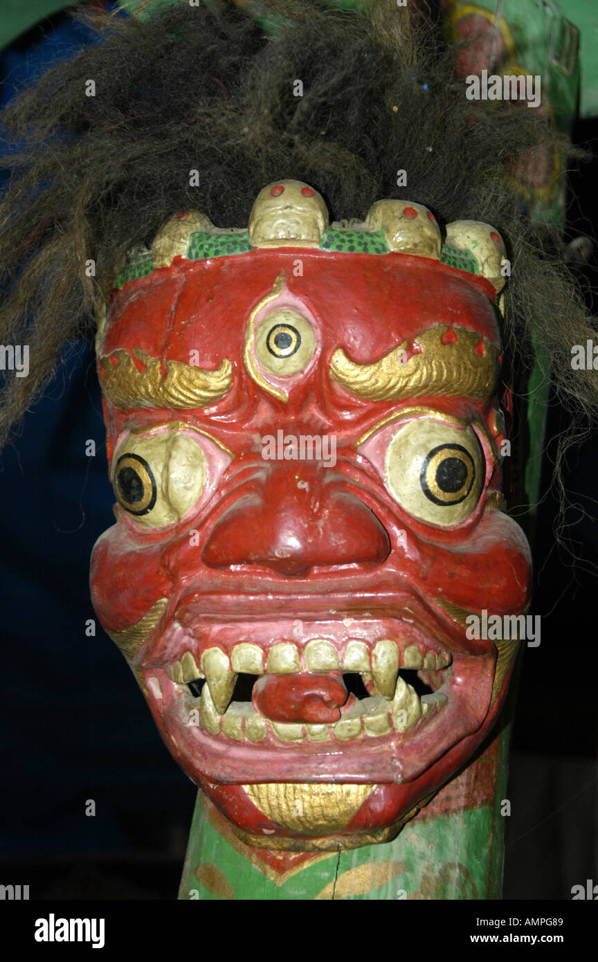 Red ritual mask in the monastery Tashi Gompa Phu Nar Phu Annapurna ...