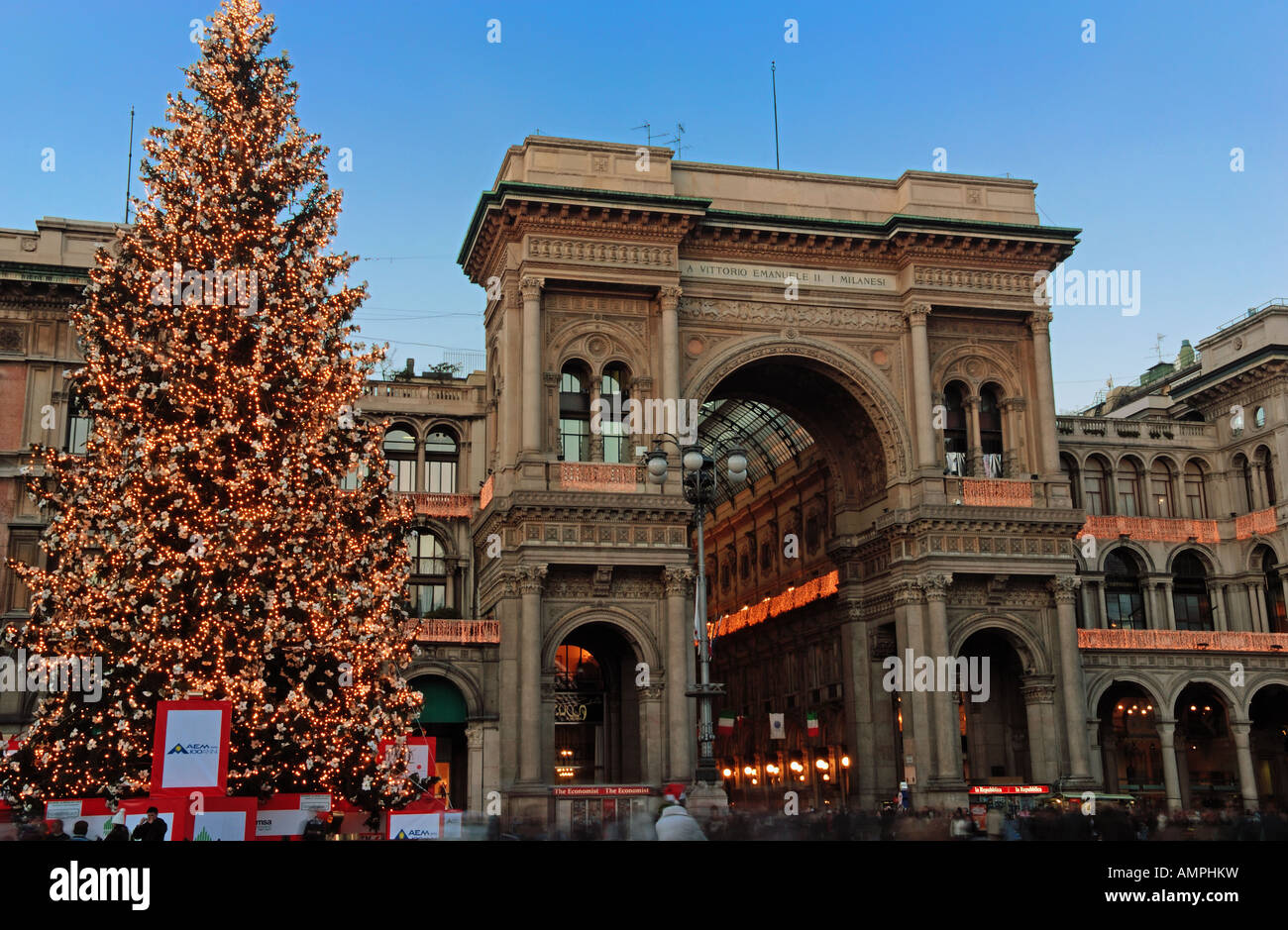 The Christmas tree in front of the galleria, Milan, Italy Stock Photo ...