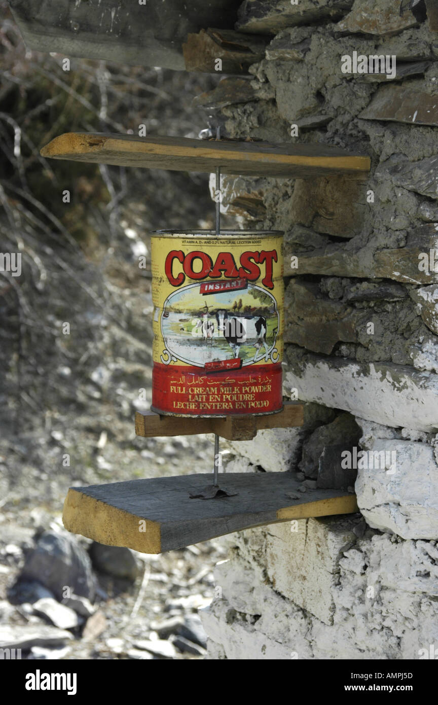 Can serves as a prayer wheel in Mungji Annapurna Region Nepal Stock ...