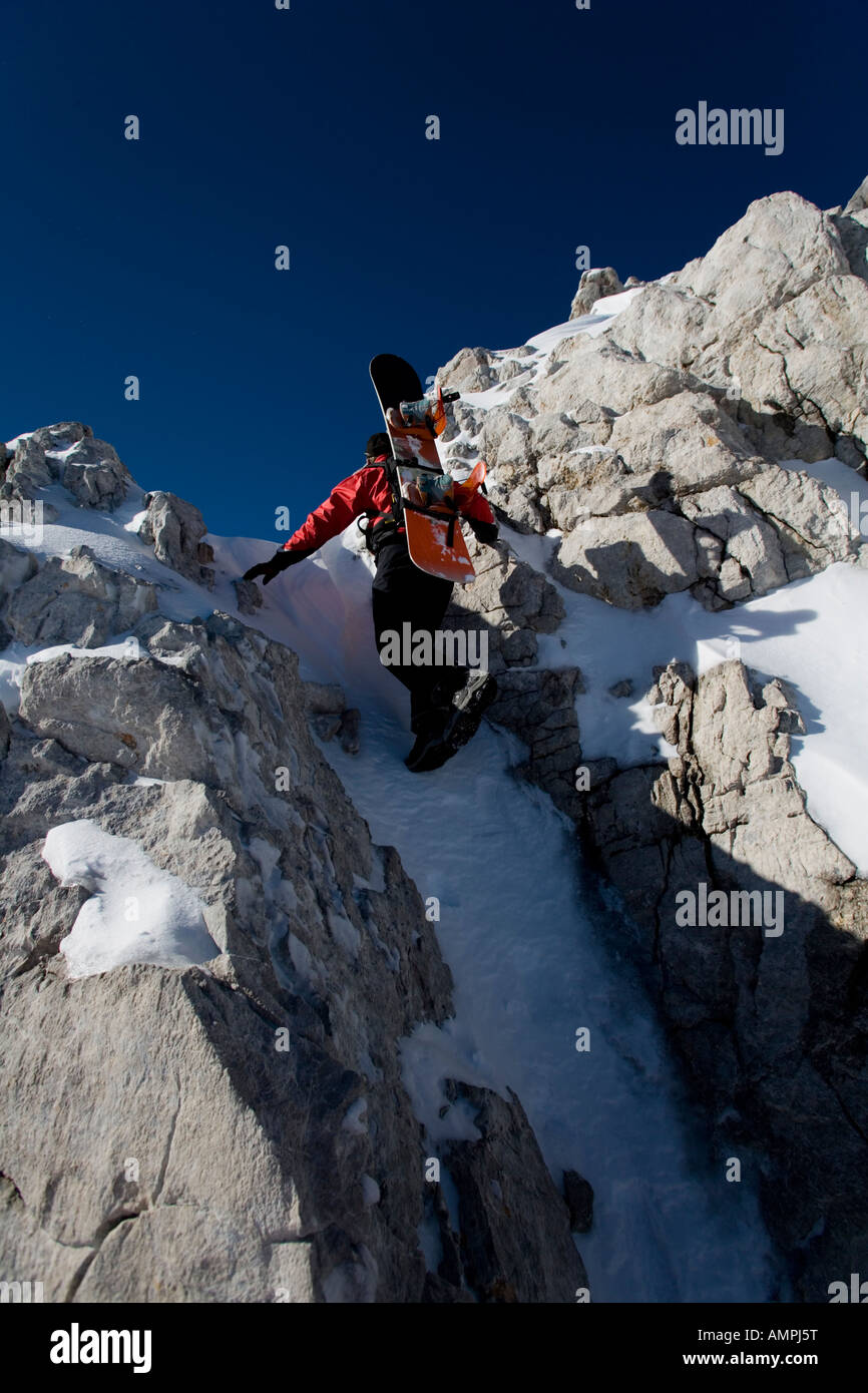 hiking in the snowy mountains Stock Photo - Alamy