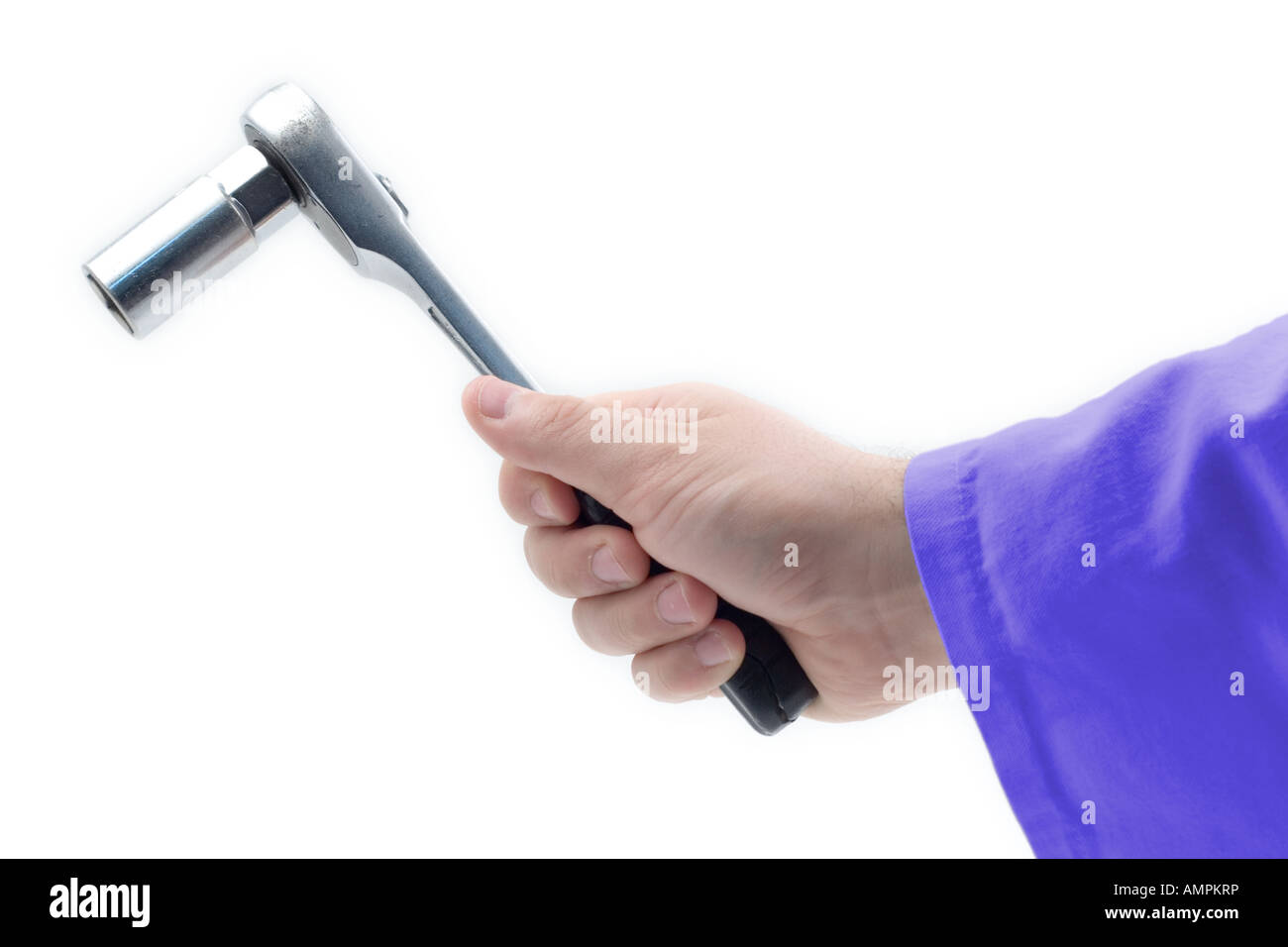 Hand holding a spanner Stock Photo - Alamy