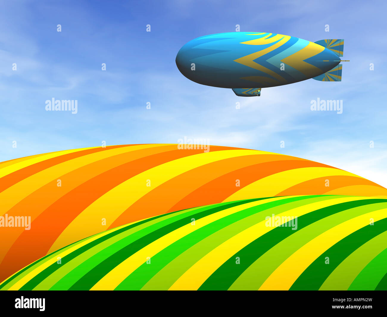 Zeppelin over psychedelic landscape Stock Photo - Alamy