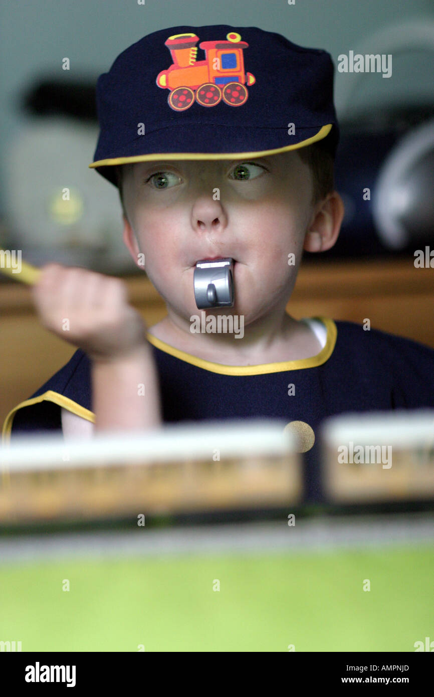 Train boy Lewis aged 5 and his trainset Stock Photo - Alamy