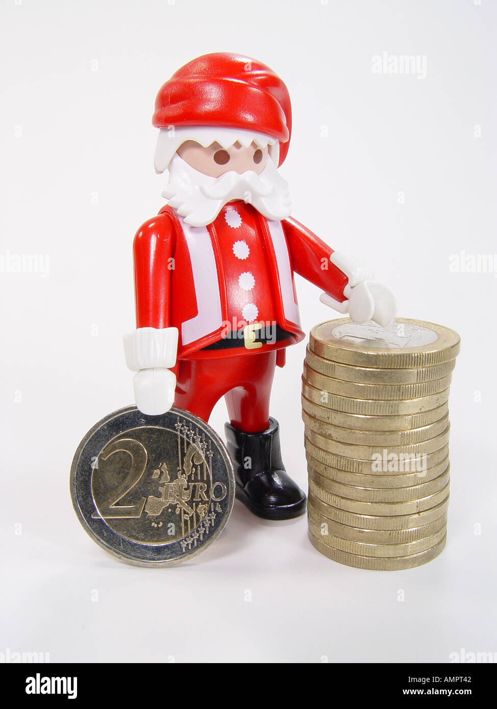 Santa Claus with coins symbol for expensive christmas shopping Stock ...