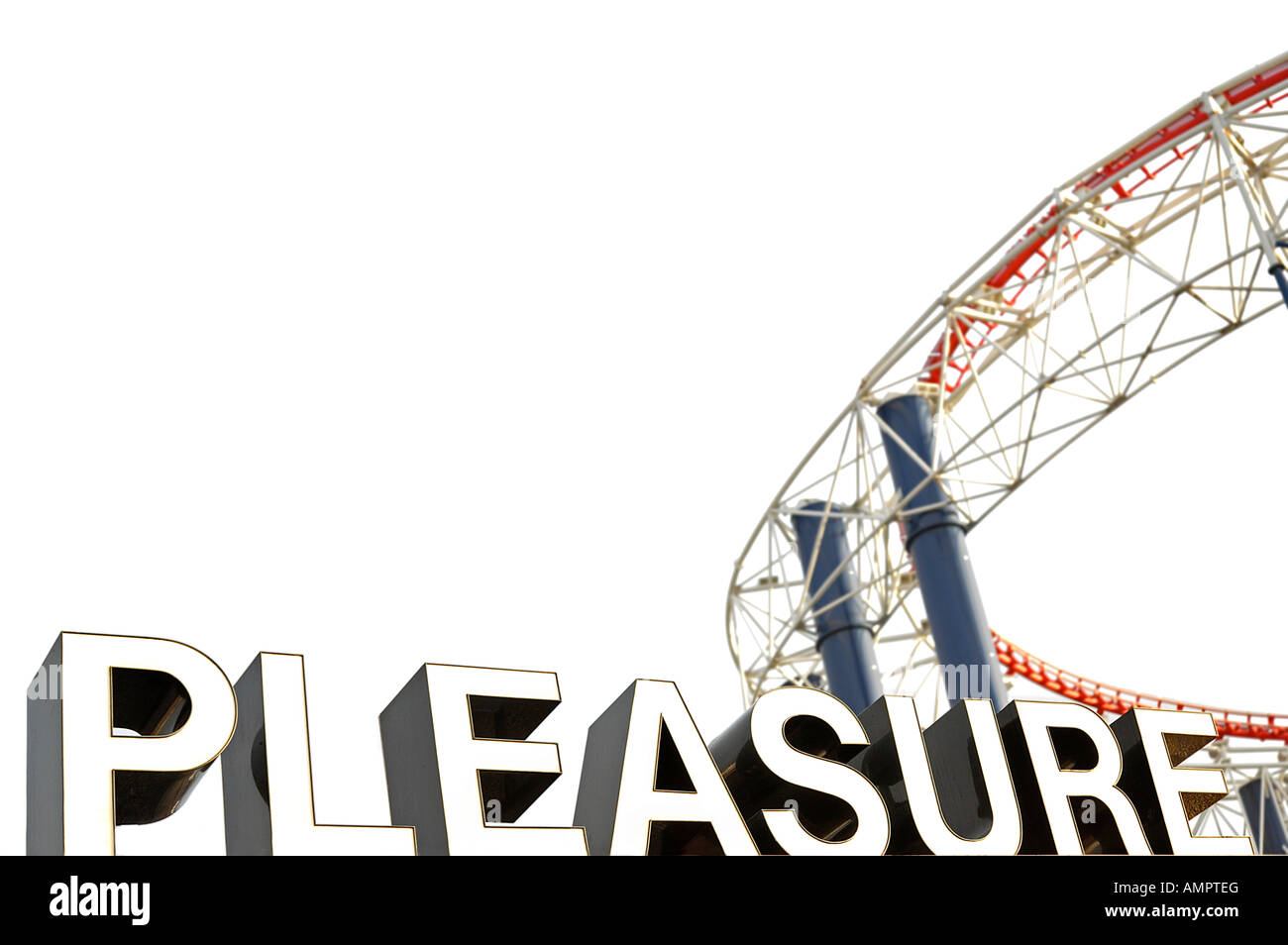 a sign at the Pleasure Beach" fun park in Blackpool, England Stock ...