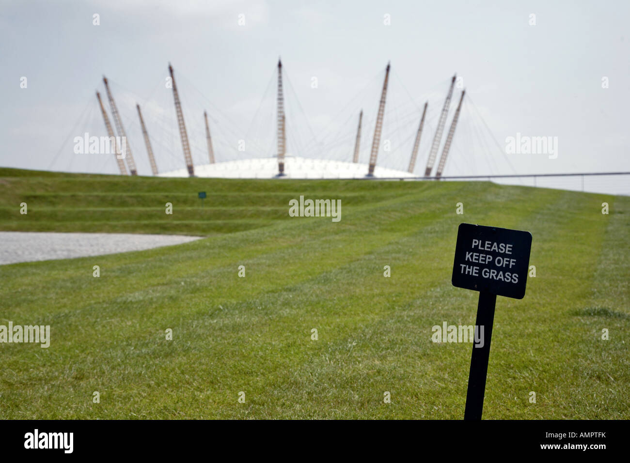 the lawn of a housing development overlooking the O2 arena in London ...