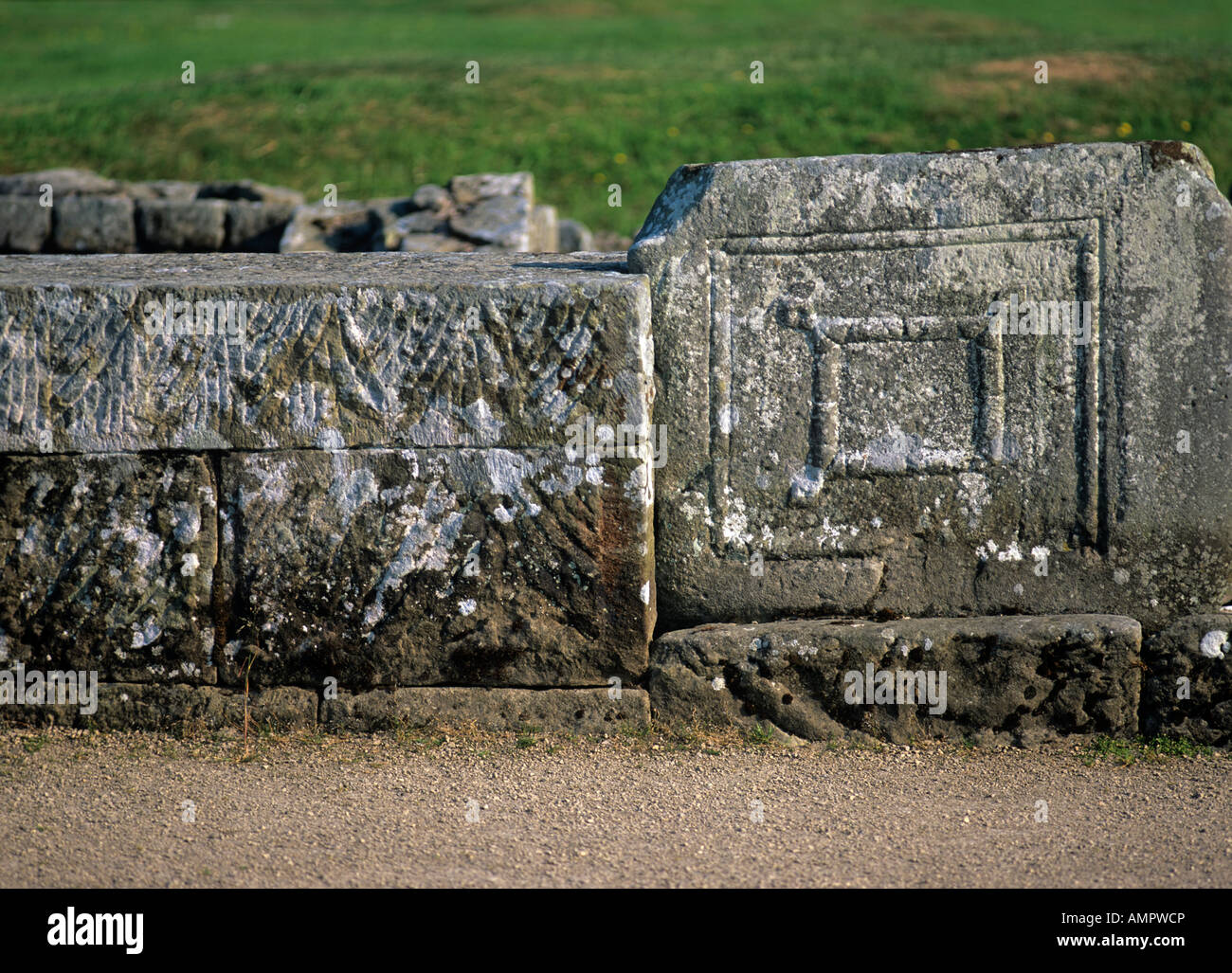 Carved Roman stones at Vindolanda on Hadrians Wall Stock Photo - Alamy