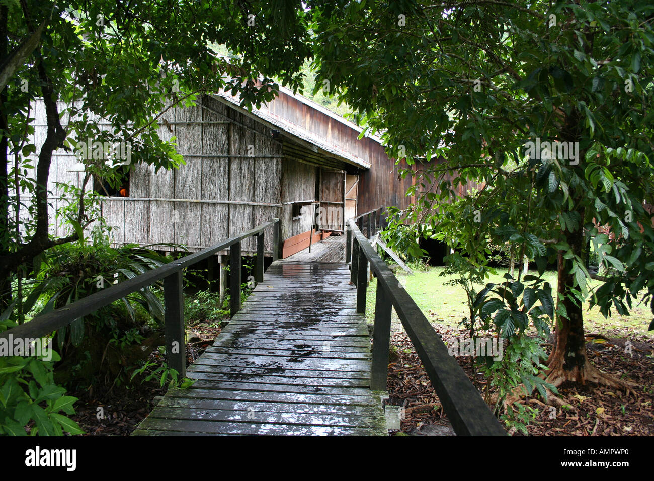 Traditional native house of Sarawak. The door and the wall of the house ...