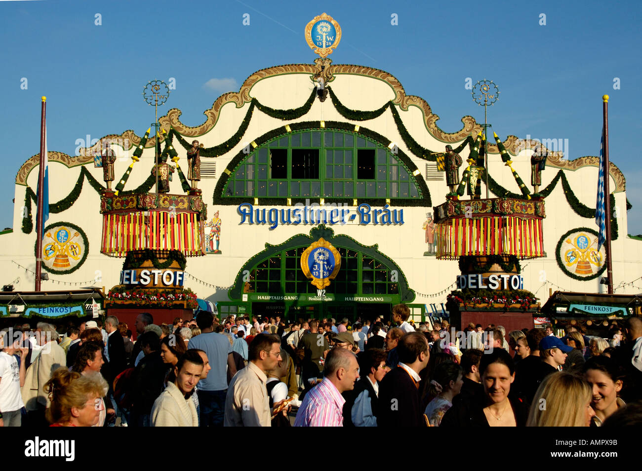 People in front of the Augustiner Bräu Brau tent Octoberfest Munich ...