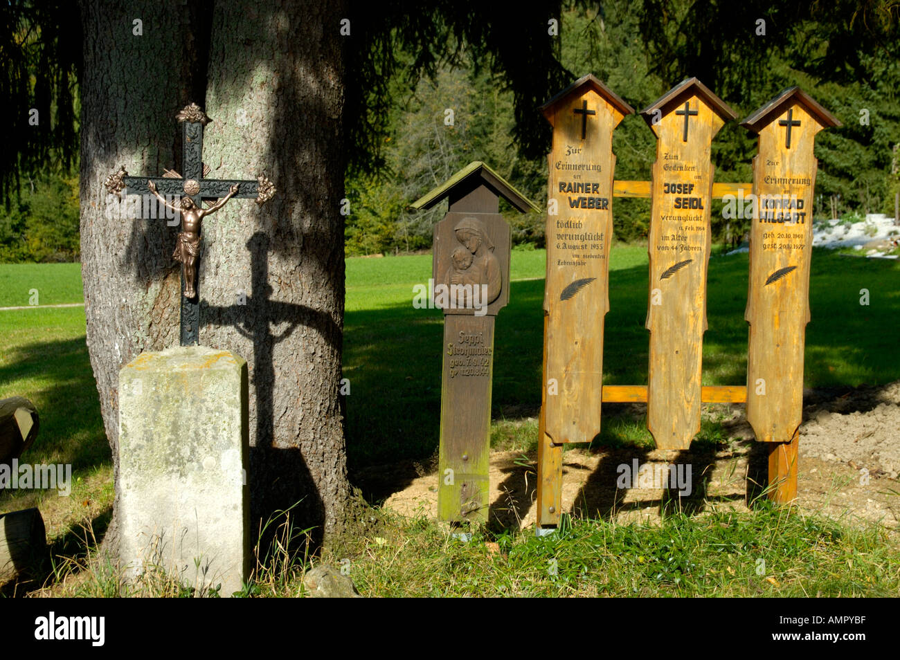 Cross with death boards Zwieslerwaldhaus Bayerischer Wald Lower Bavaria ...