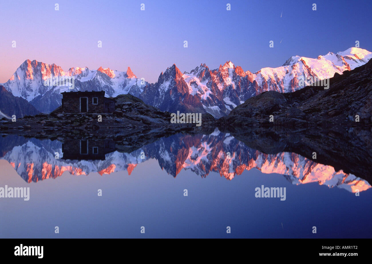 Aiguilles du Chamonix and Mont Blanc Reflected in Lac Blanc, Chamonix ...