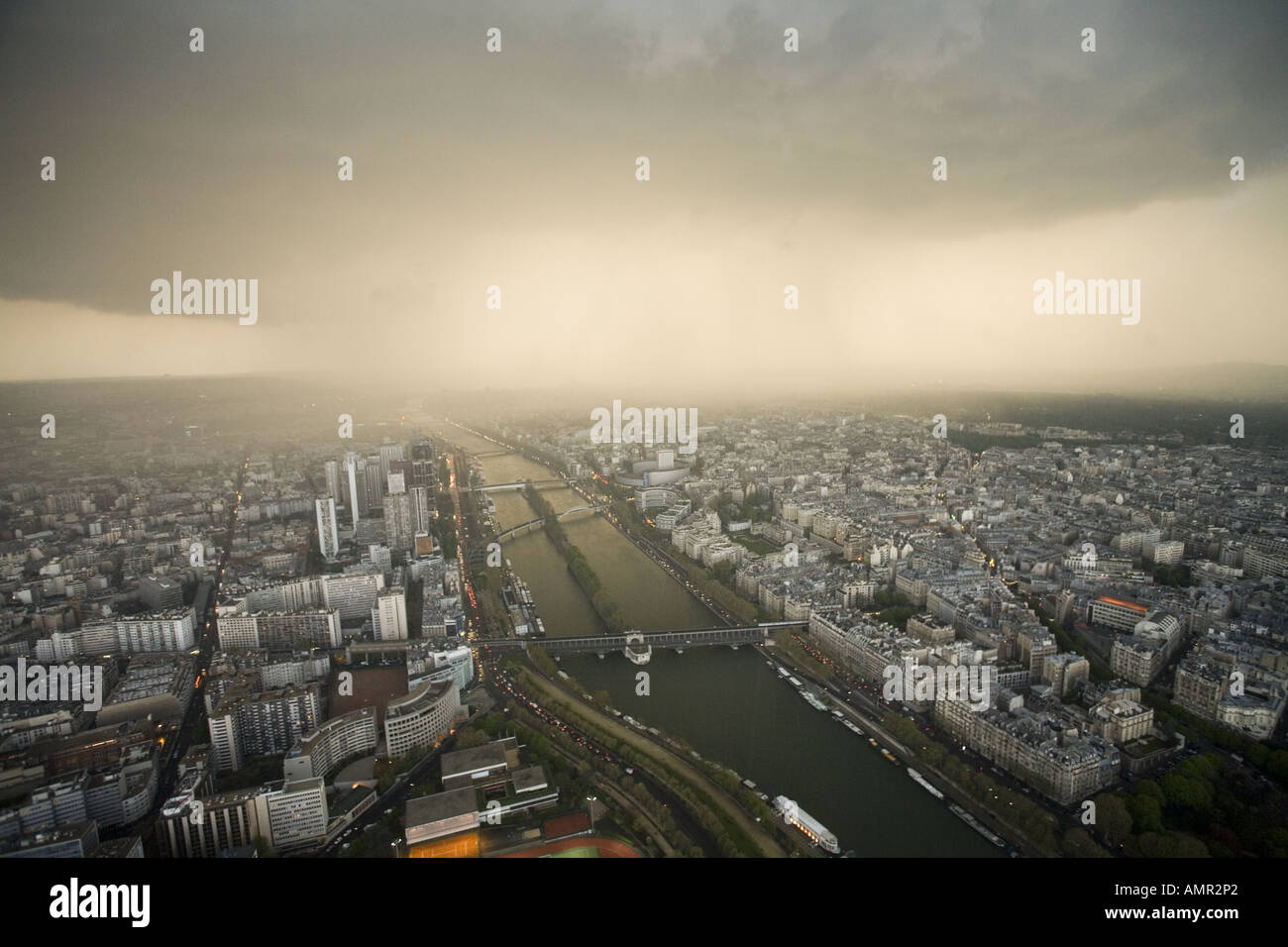 Rain day from the Eiffel Tower Paris France Stock Photo - Alamy