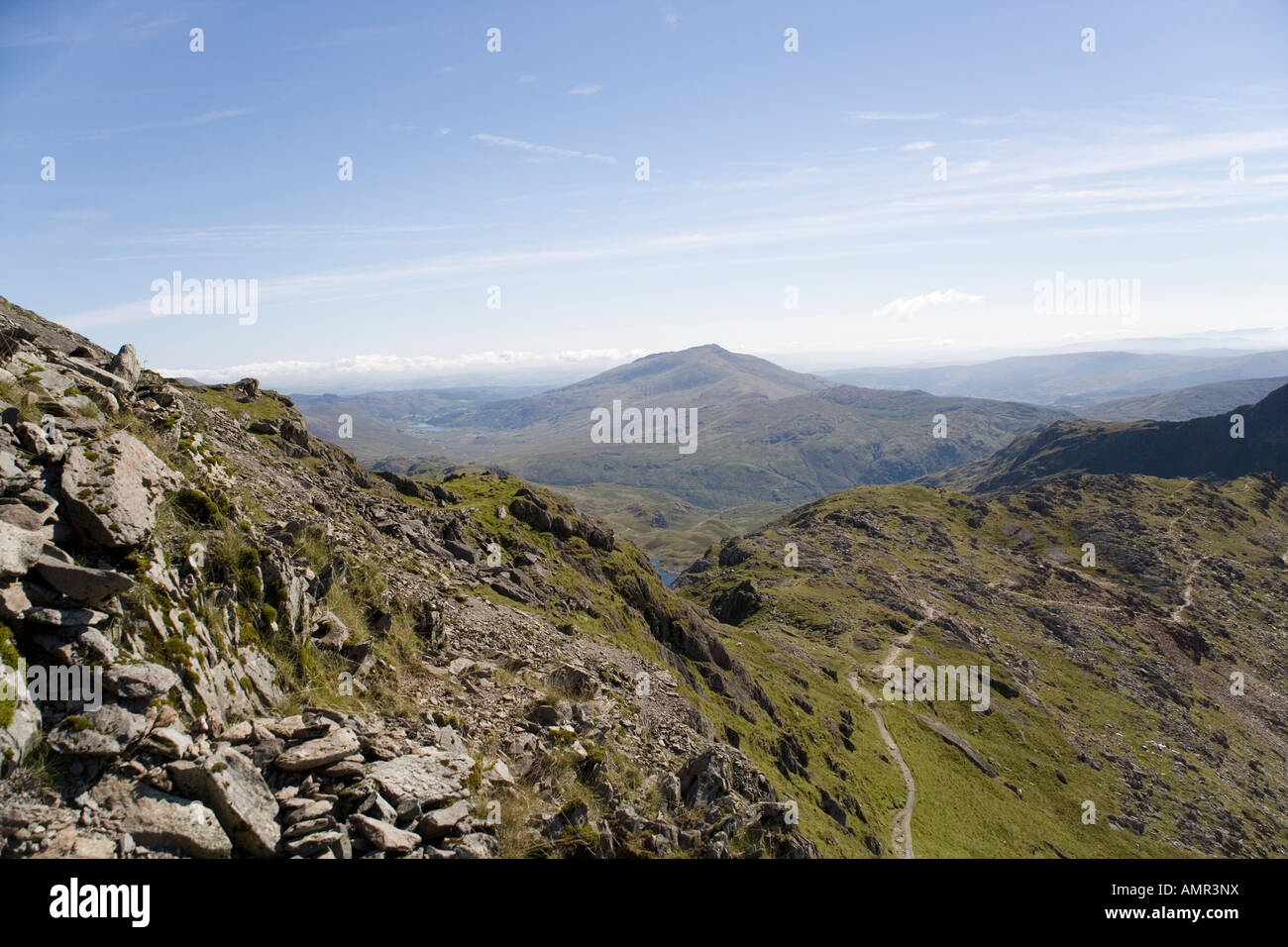 Climbing Snowdon on the Watkin Path looking back at the south ridge ...