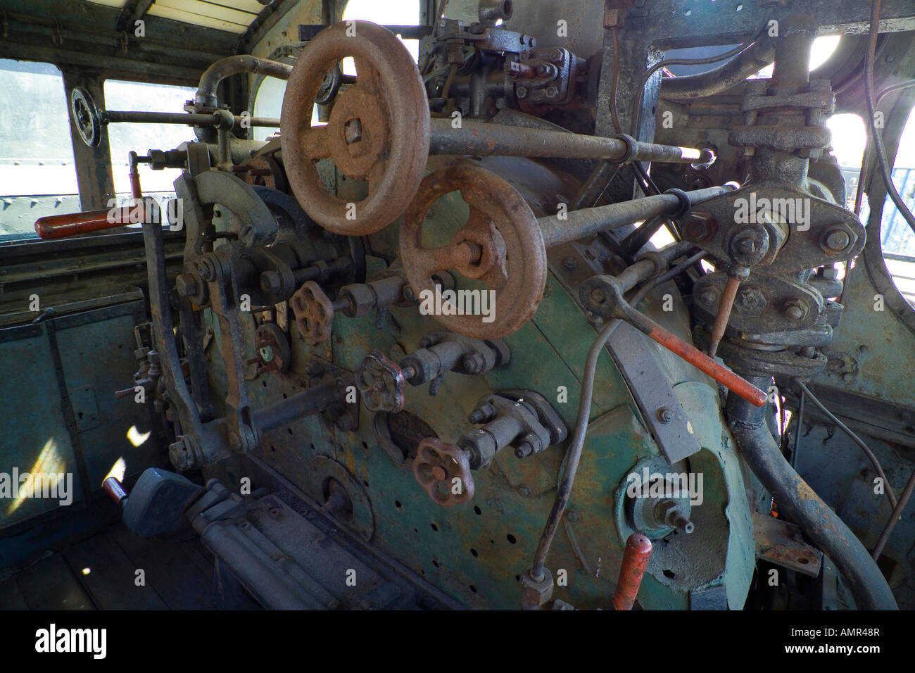 Old steam engine's locomotive's cockpit Stock Photo - Alamy
