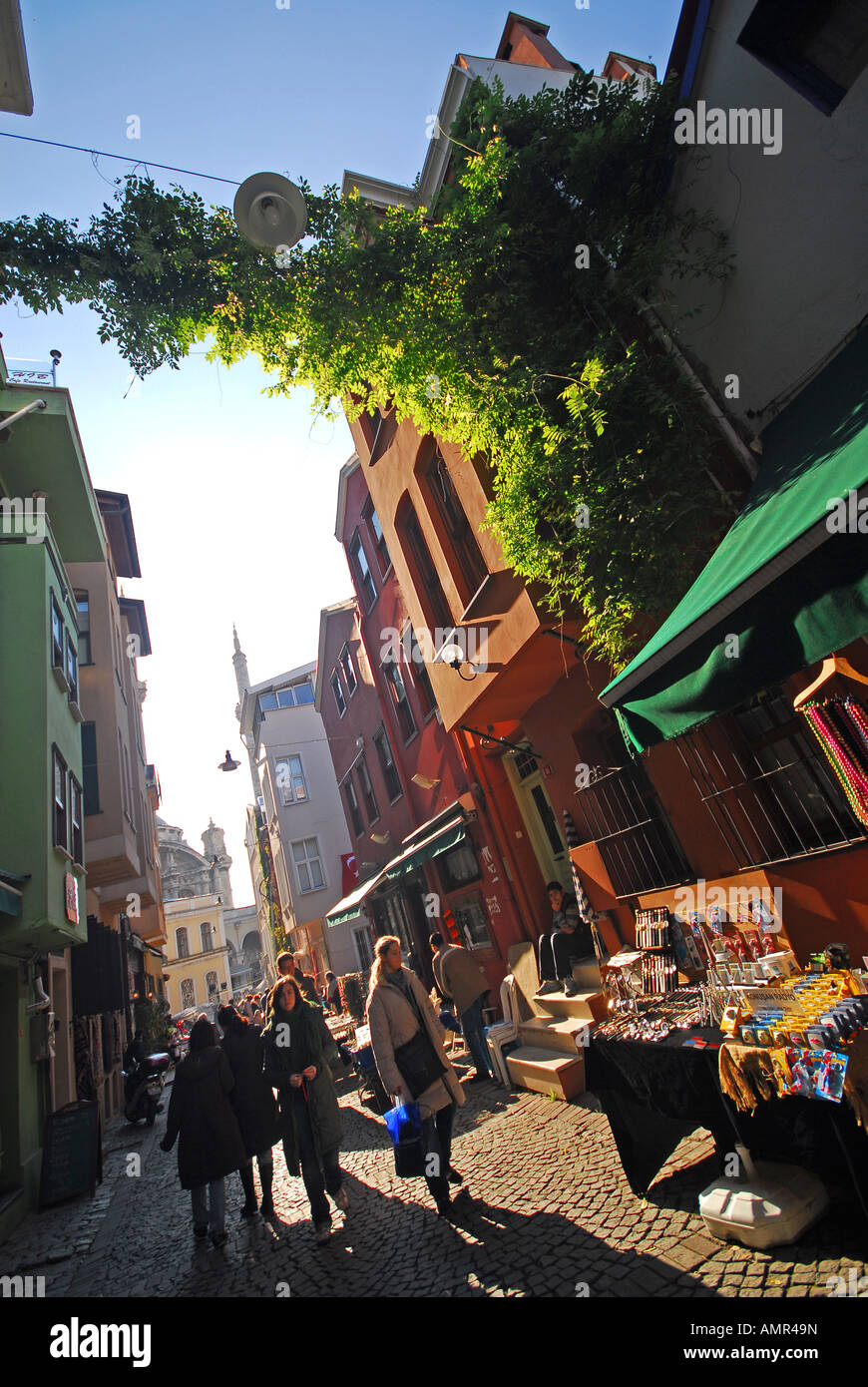 ISTANBUL. Street with market stalls at Ortakoy on the European shore of ...