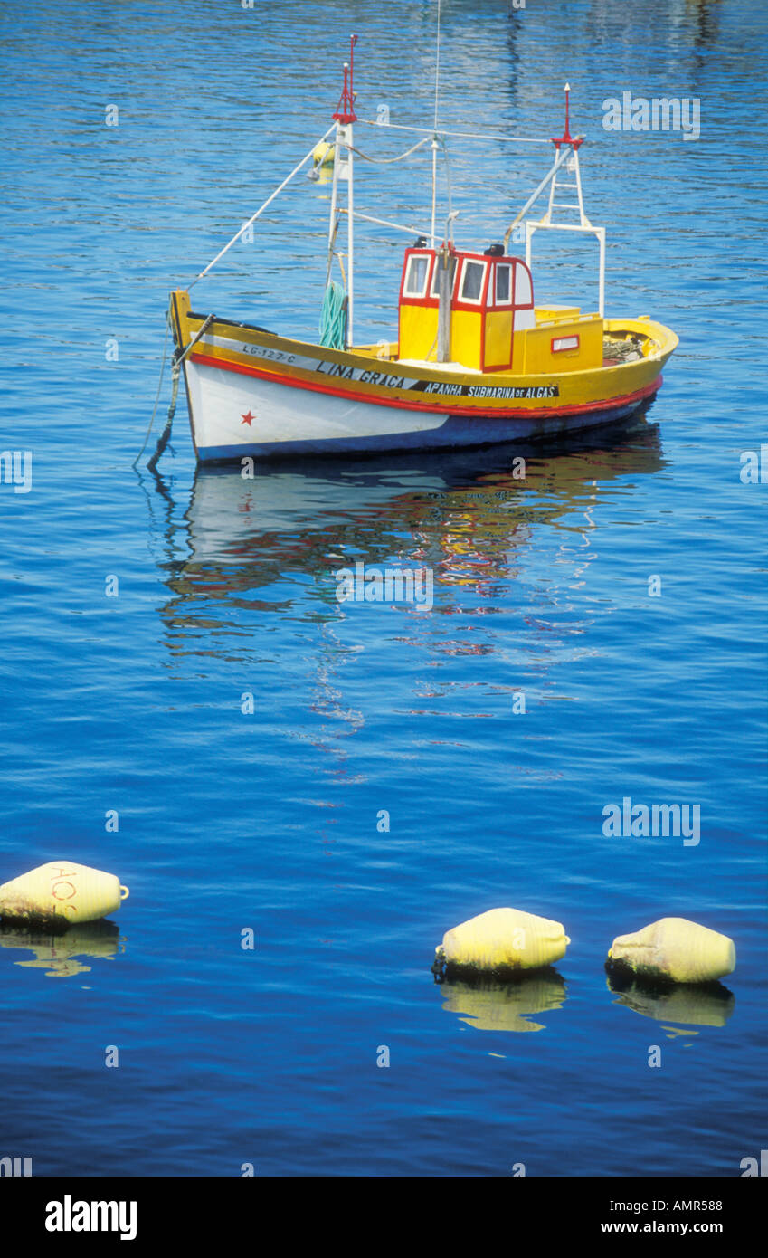 Traditional portuguese fishing boat with decoration Sagres Harbour ...