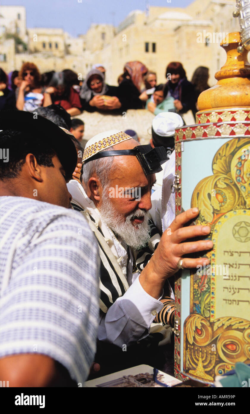 orthodox jew reading from torah scroll in jerusalem Stock Photo - Alamy