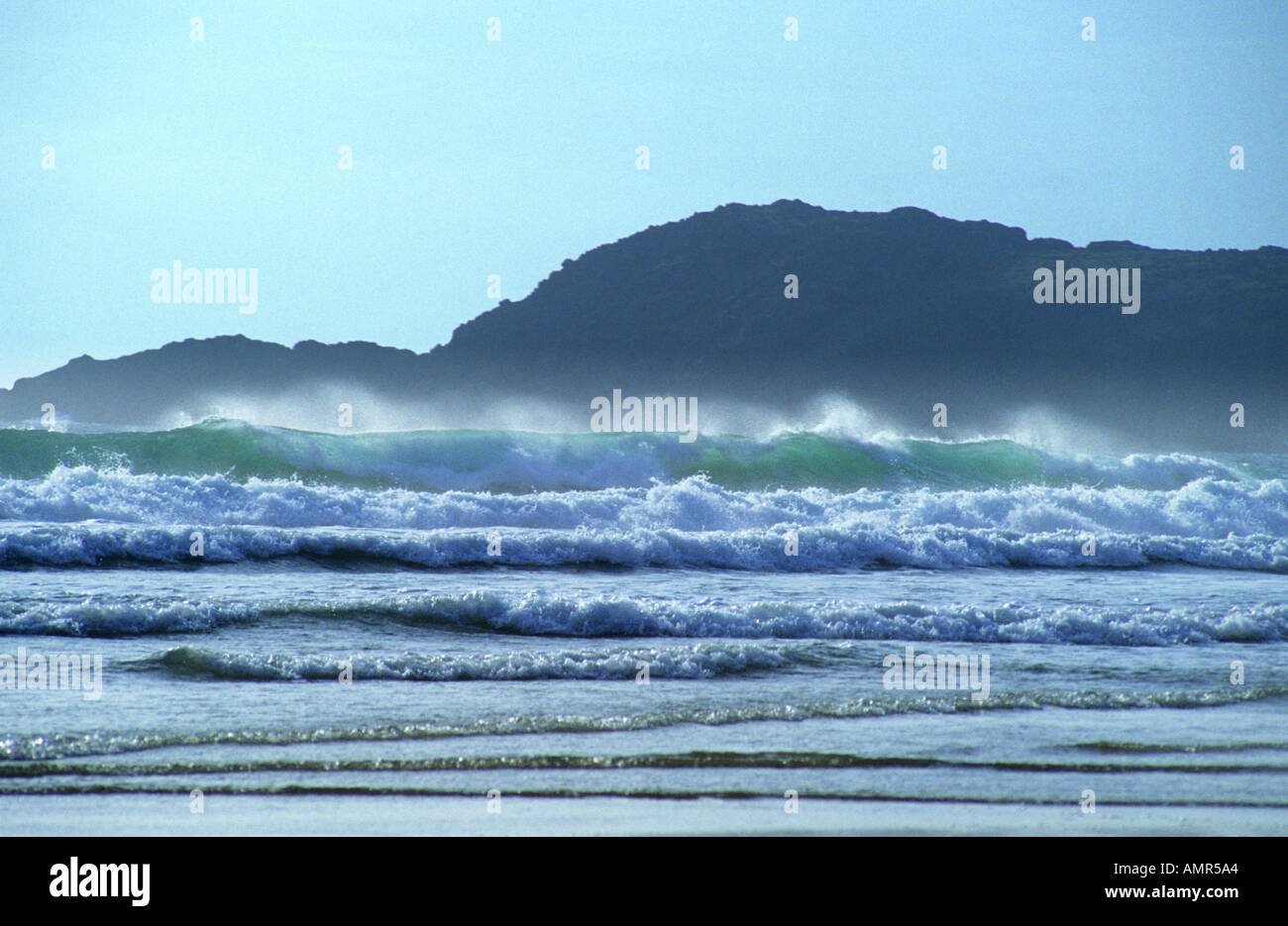 Storm surf waves breaking on beach Stock Photo - Alamy