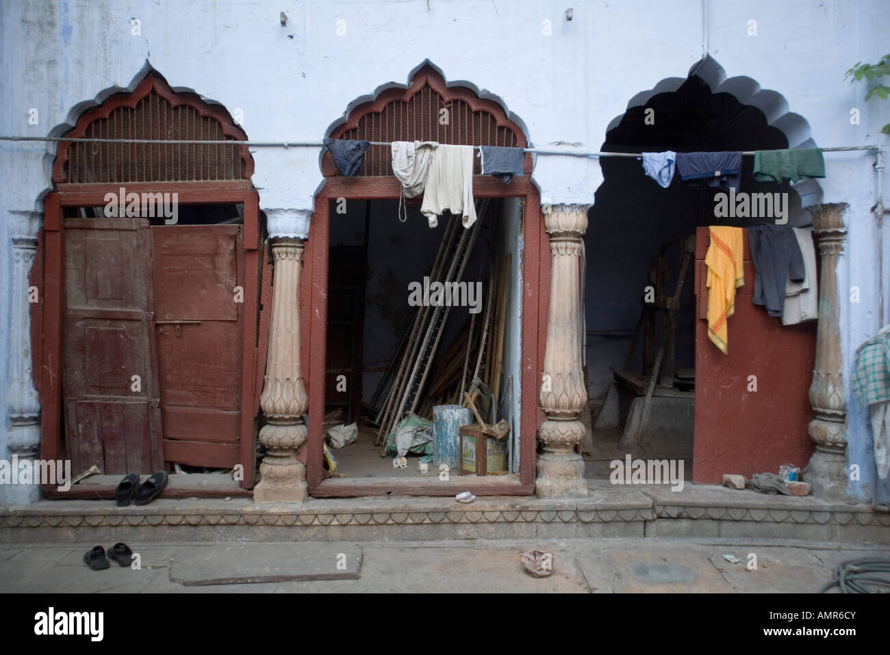 An old Haveli courtyard in Old Delhi, India. The historical ...