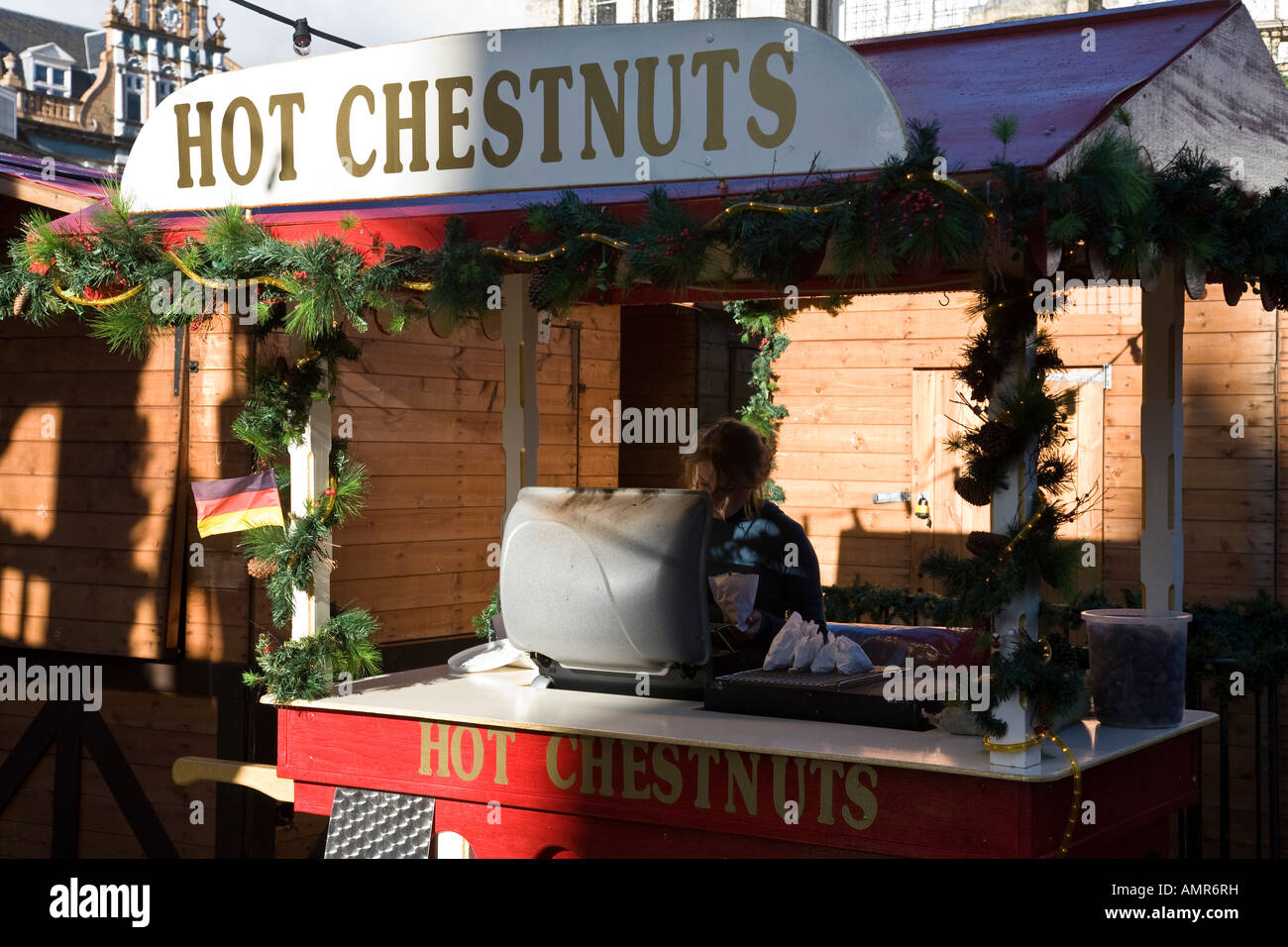 Hot chestnut stall in market hi-res stock photography and images - Alamy