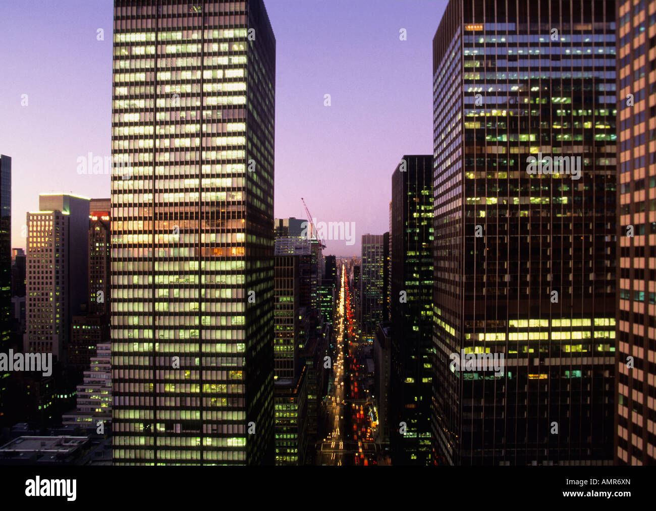 New York City Overhead View of Park Avenue Buildings Skyline at Night ...