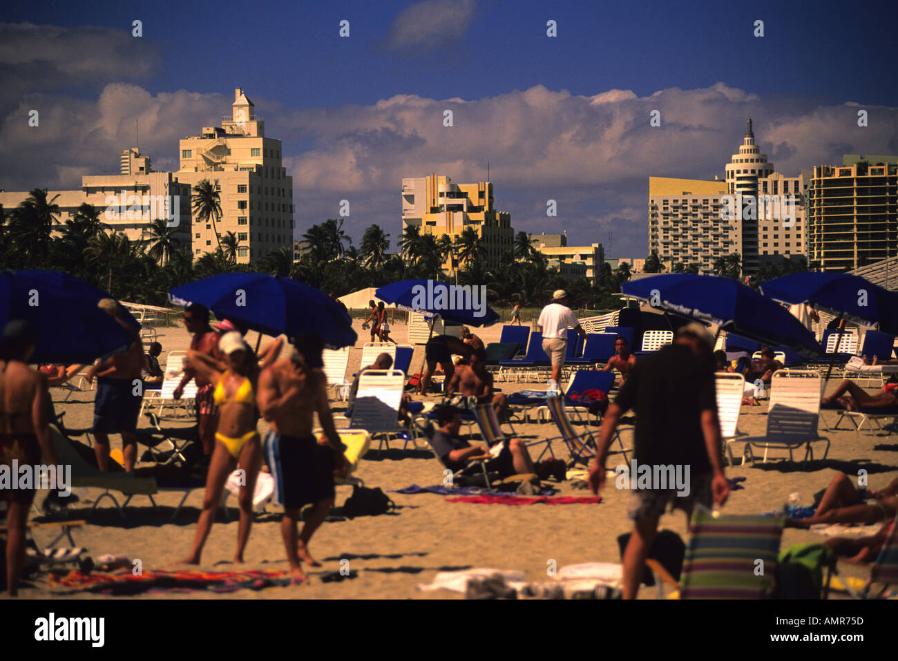 South Beach Beach area looking towards the art deco buildings on Ocean ...