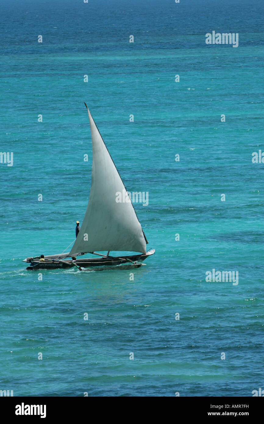 Traditional sailing dhow off the coast of Zanzibar Tanzania Africa ...