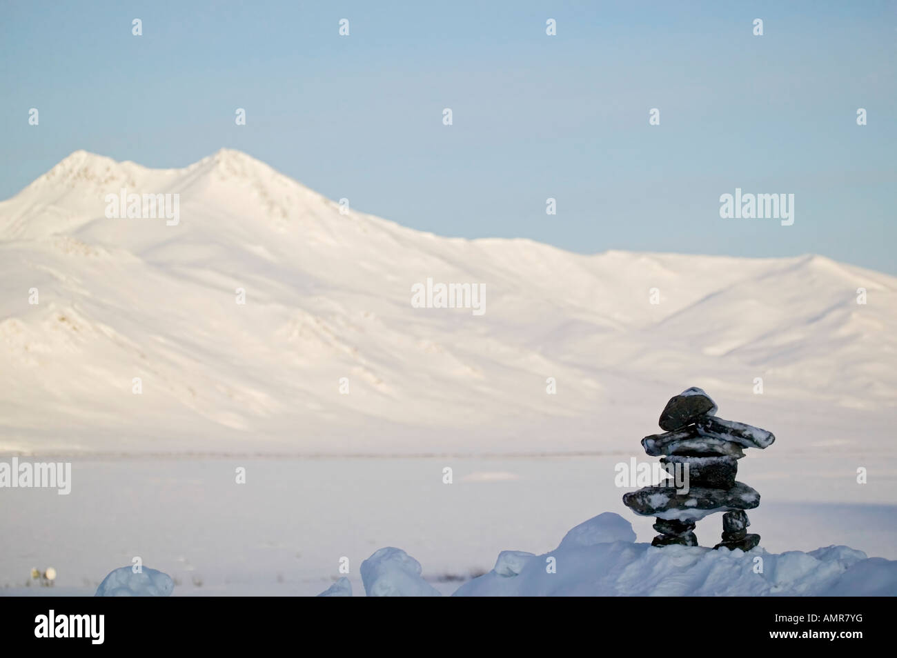 Alaska, winter, Inukshuk Stock Photo - Alamy