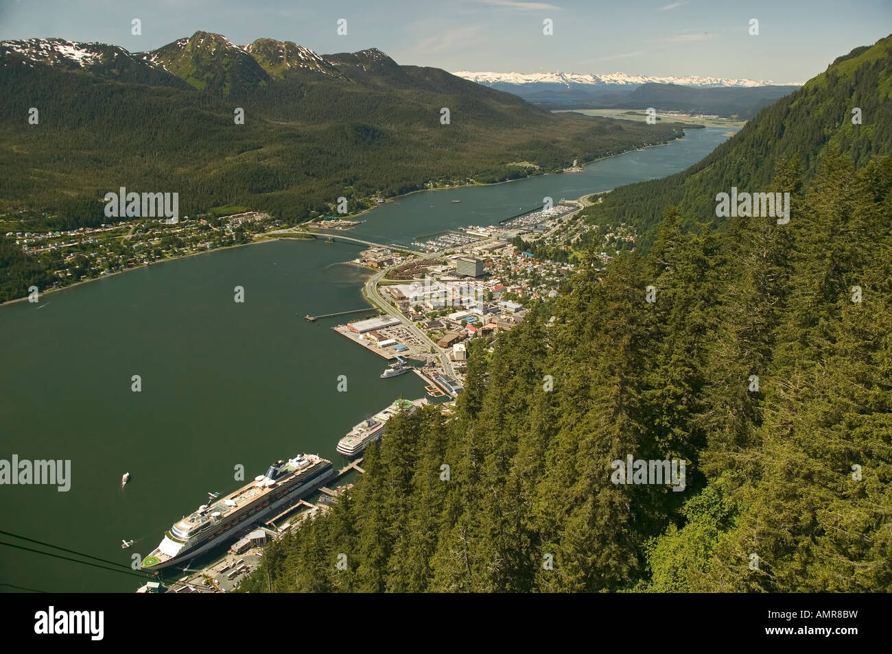 USA, Alaska, Inside Passage, Juneau, Cruise ship terminal and Downtown ...