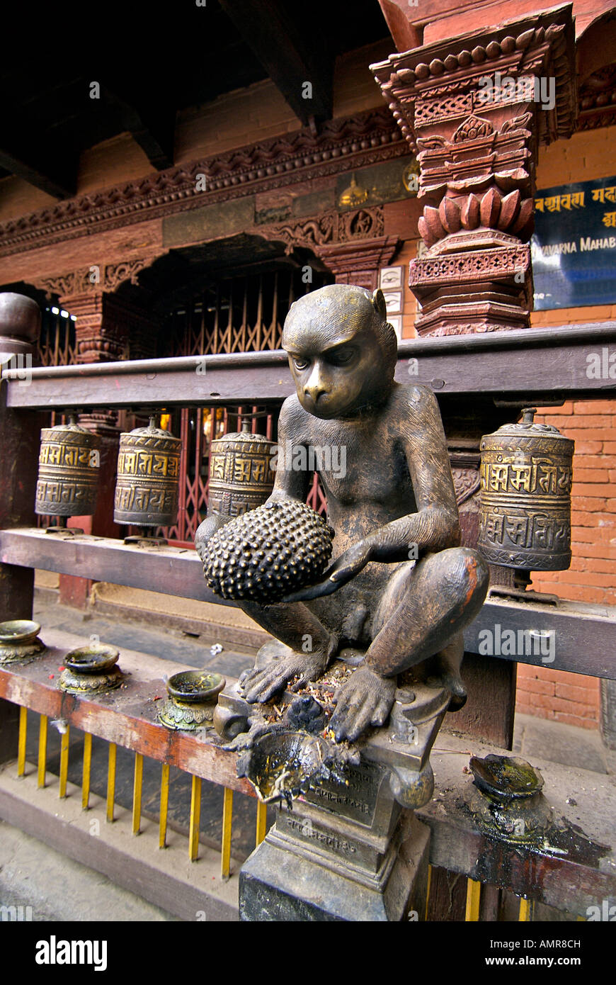 Carved bronze monkey Golden temple Patan Nepal Buddhist monastery also ...