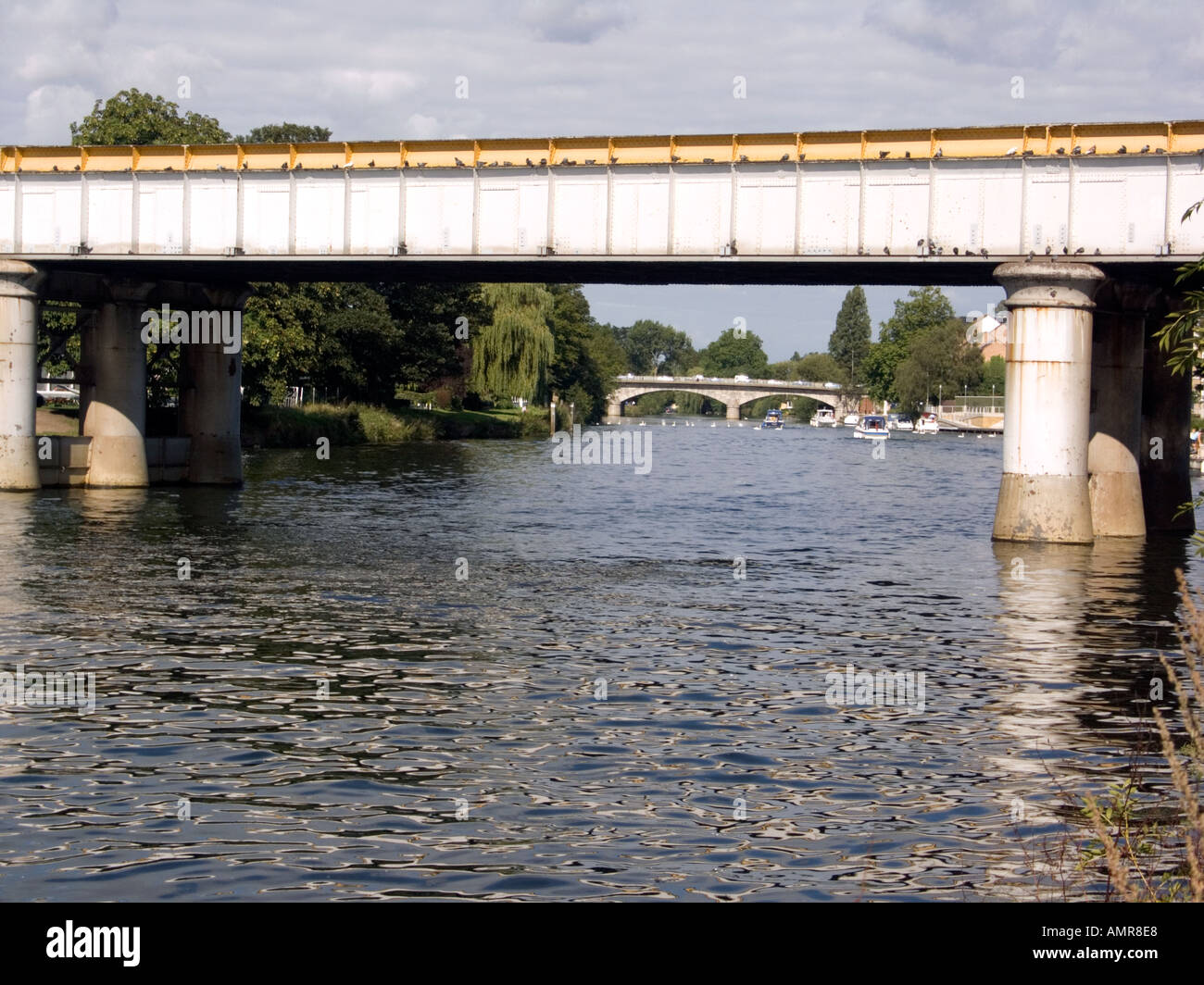 Iron Railway Bridge crossing the River Thames Staines Middlesex England ...