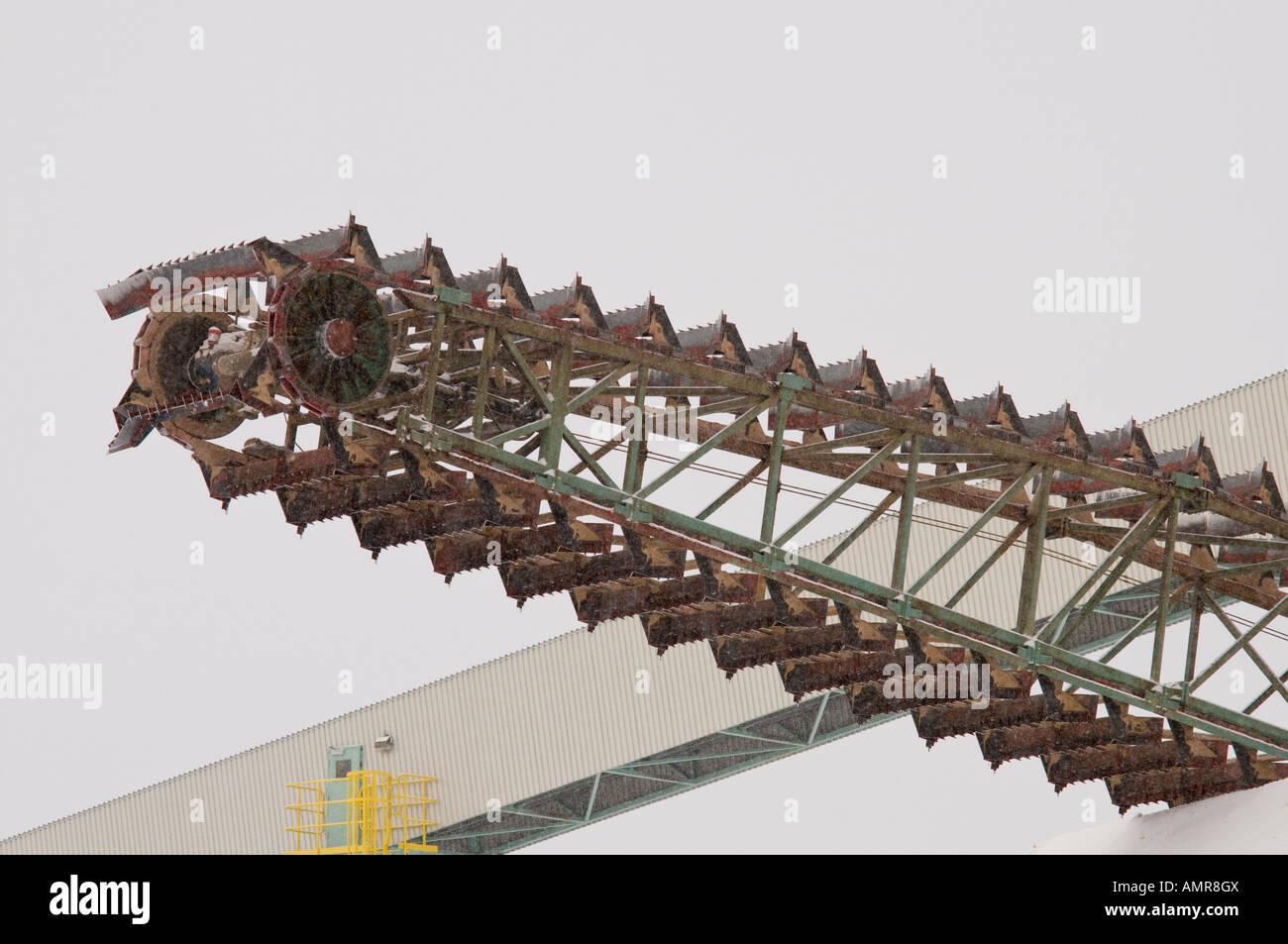 Conveyor belt and chip pile at the Abitibi Bowater Pulp and Paper Mill ...