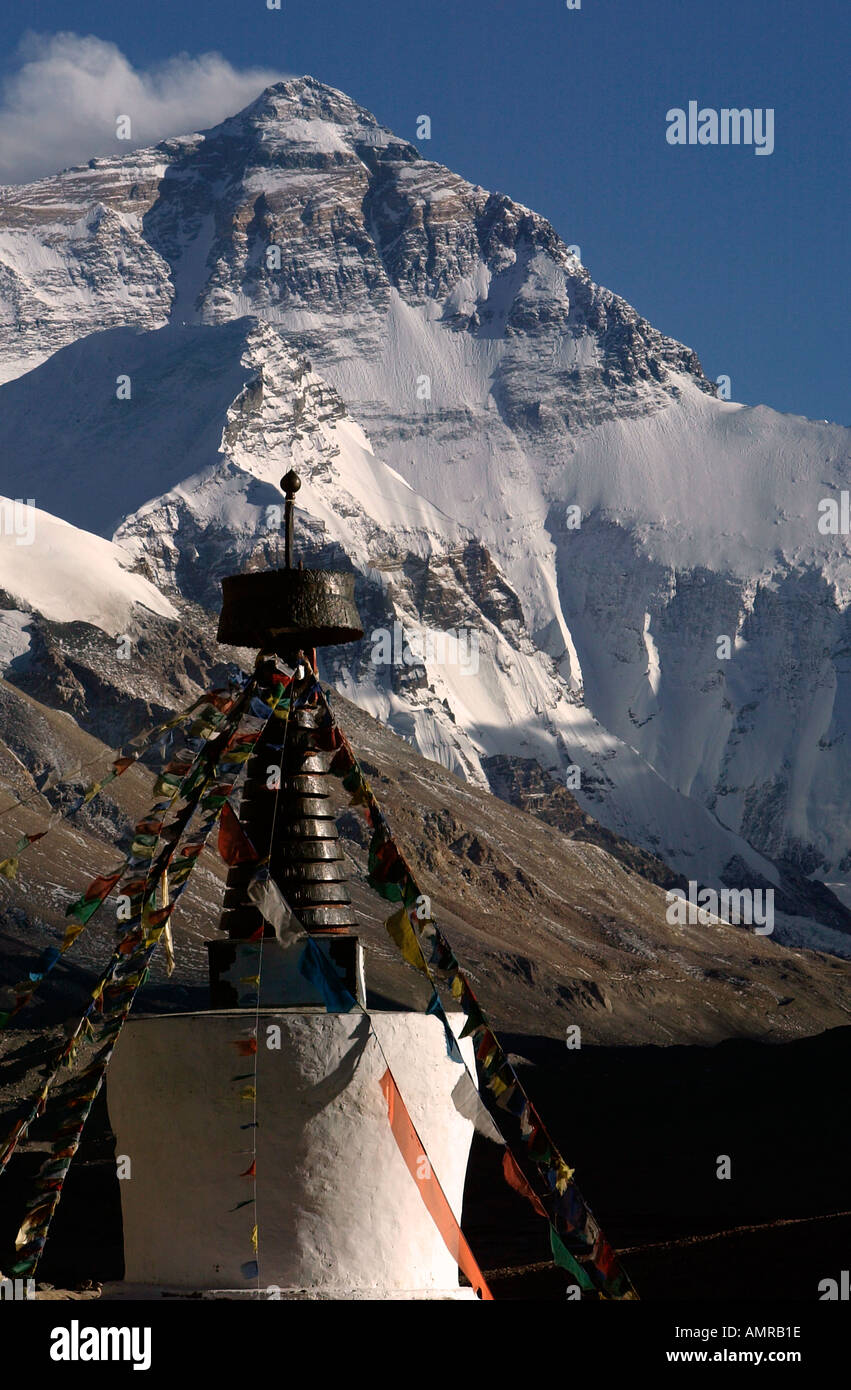 Rongbuk Monastery stupa and Mount Everest north face Himalayas Tibet ...