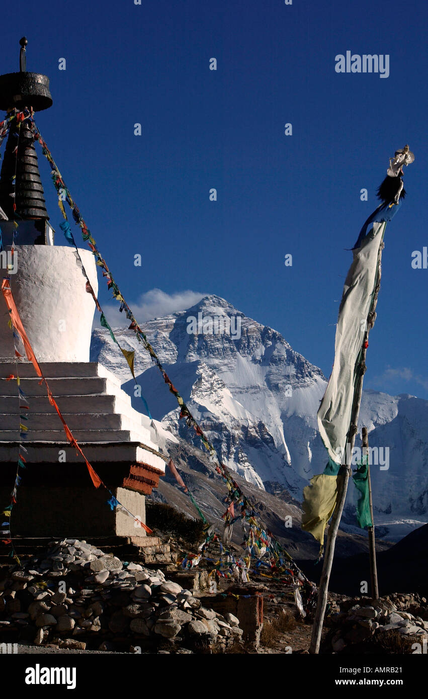 Rongbuk Monastery stupa and Mount Everest north face Himalayas Tibet ...