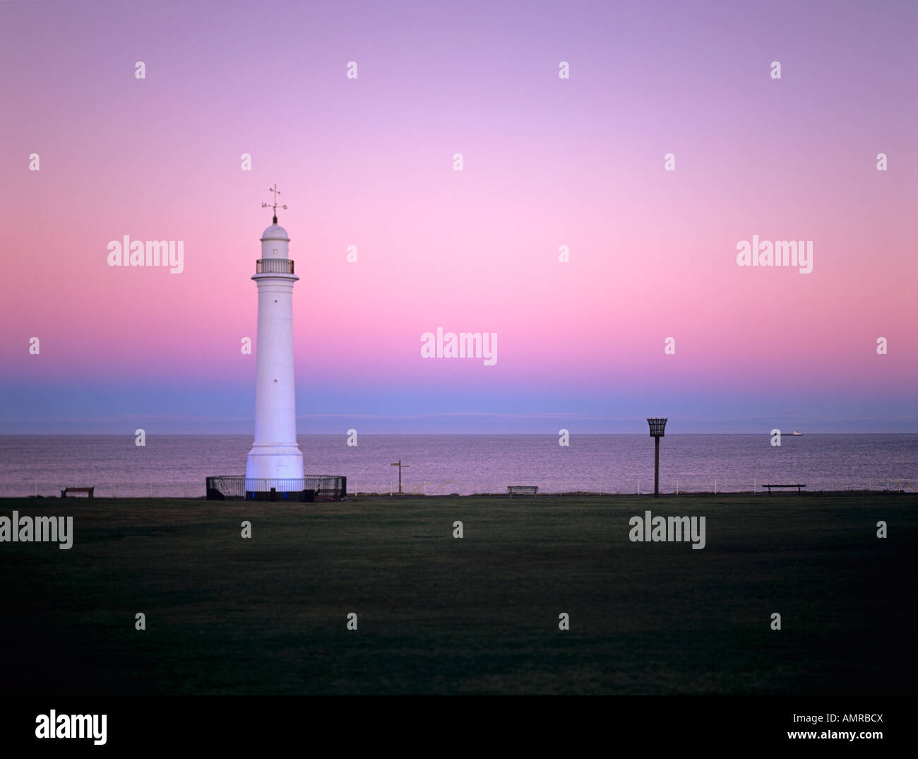 Night shot of the old South Pier Lighthouse in Roker Cliff Park in ...