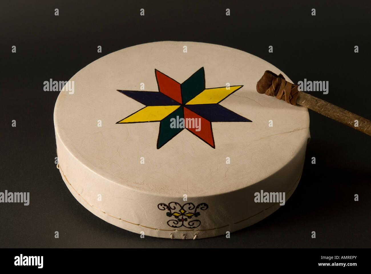 Native american drum and beater Stock Photo - Alamy