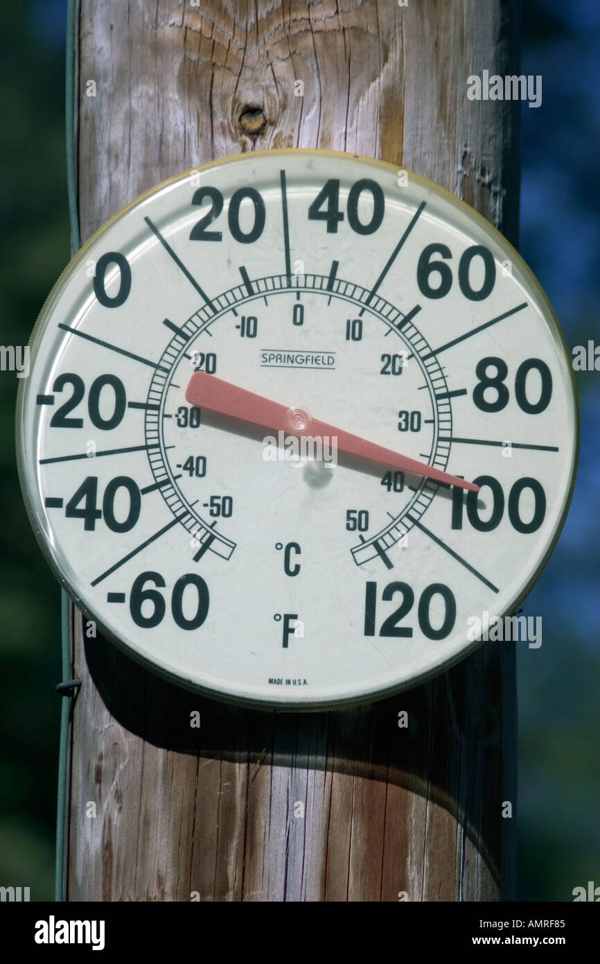 Thermometer on a hot summer day reaches 100 degrees fahrenheit Stock ...