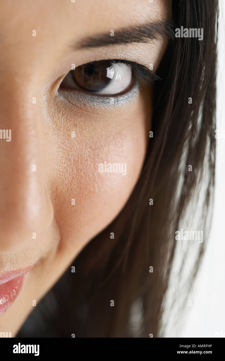 Closeup woman looking up sense hi-res stock photography and images - Alamy