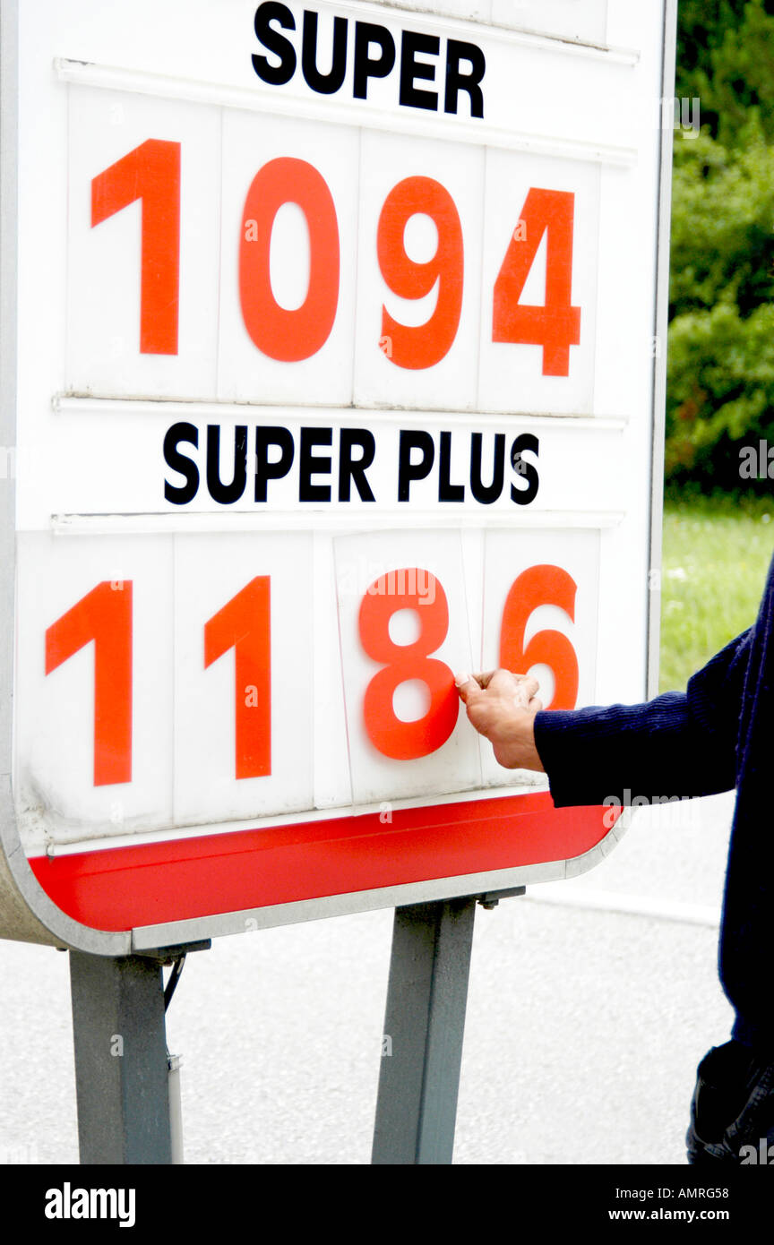 Changing the Price Tags at the Petrol Station Stock Photo - Alamy