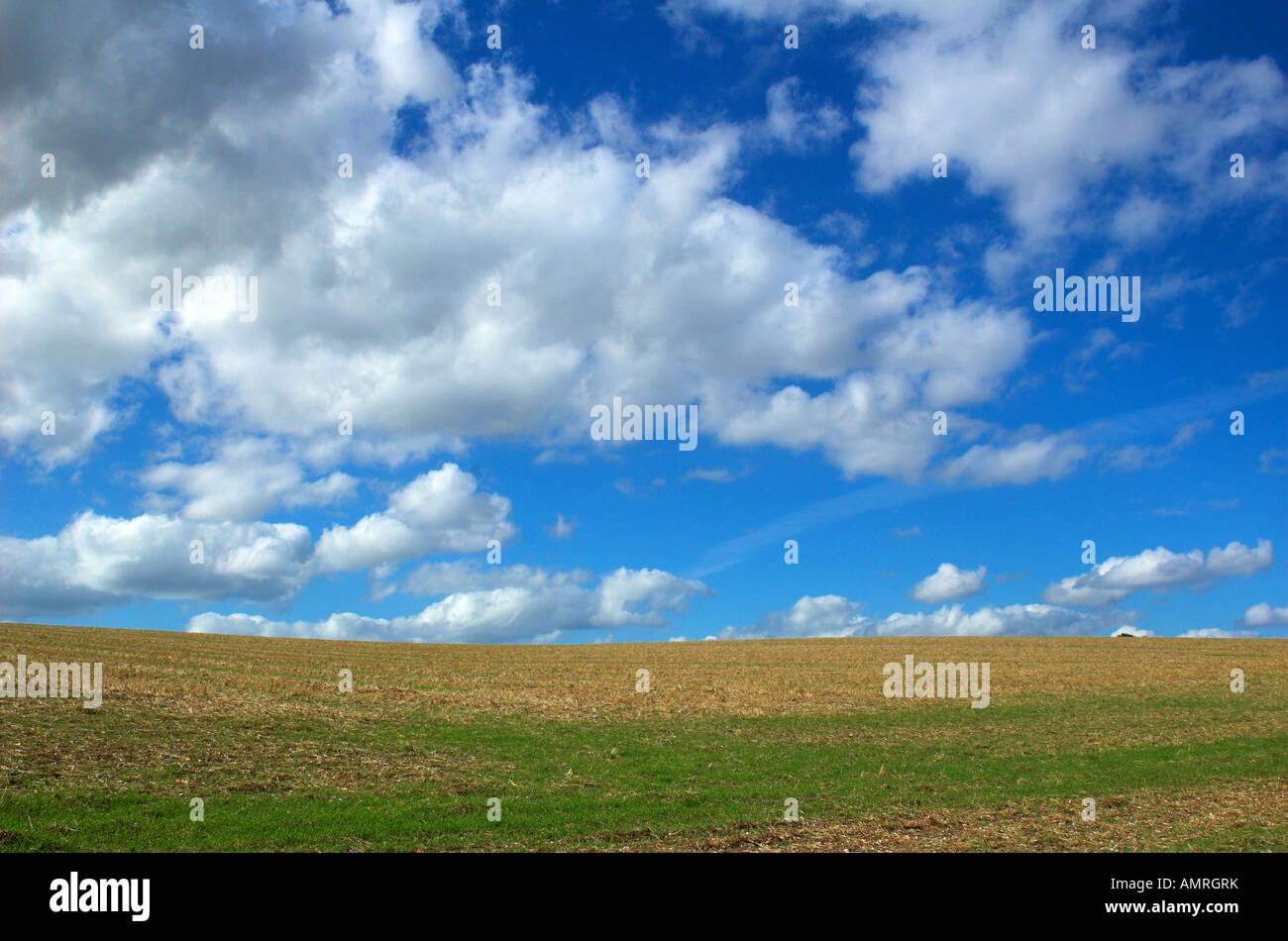 UK countryside blue sky with fluffly clouds Stock Photo - Alamy