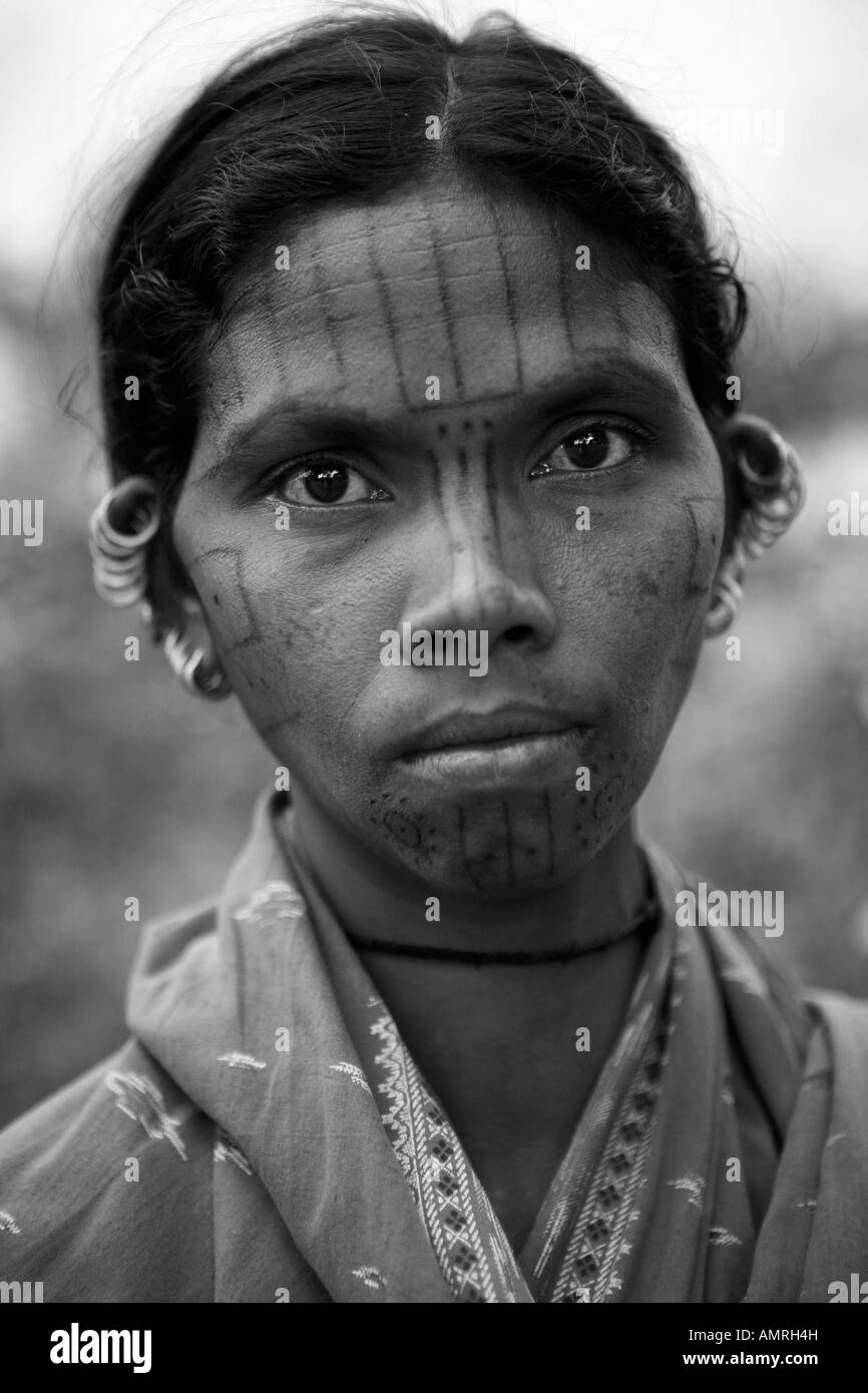 Kutia Kondh tribeswoman at a village near Baliguda, Orissa, India Stock ...