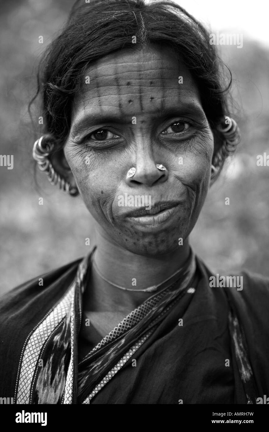 Kutia Kondh tribeswoman at a village near Baliguda, Orissa, India Stock ...