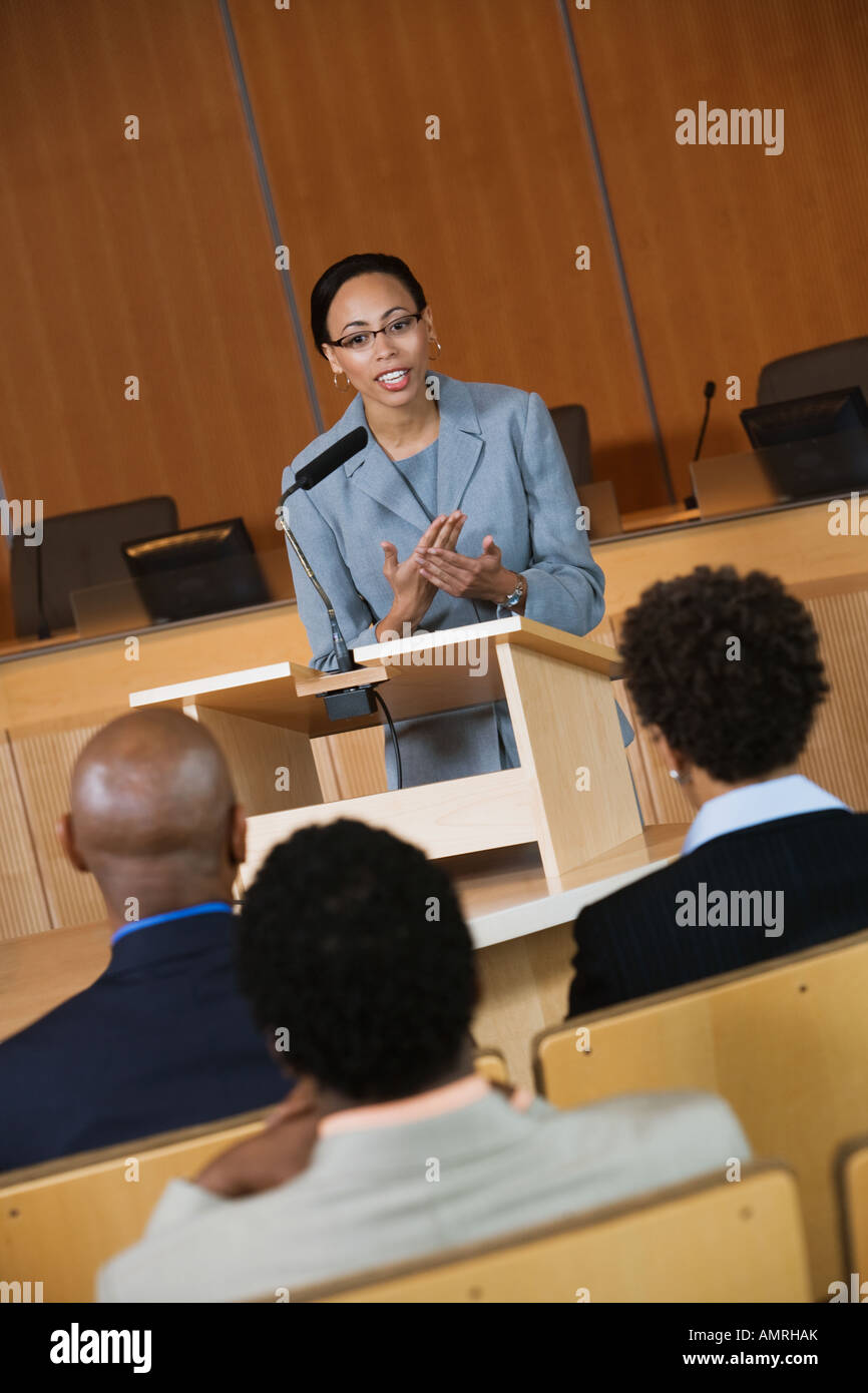 African businesswoman giving lecture Stock Photo - Alamy