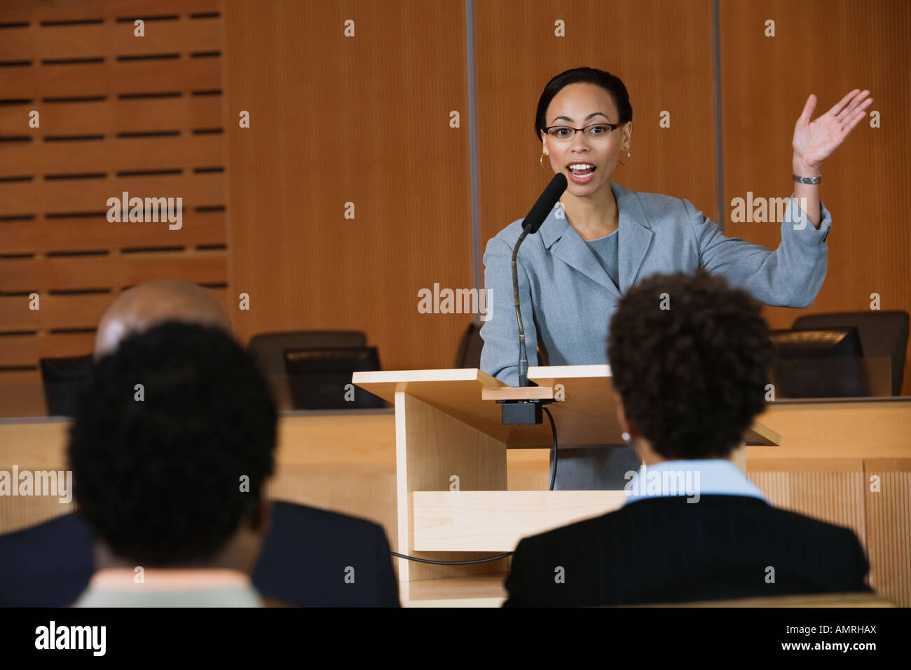 African businesswoman giving lecture Stock Photo - Alamy