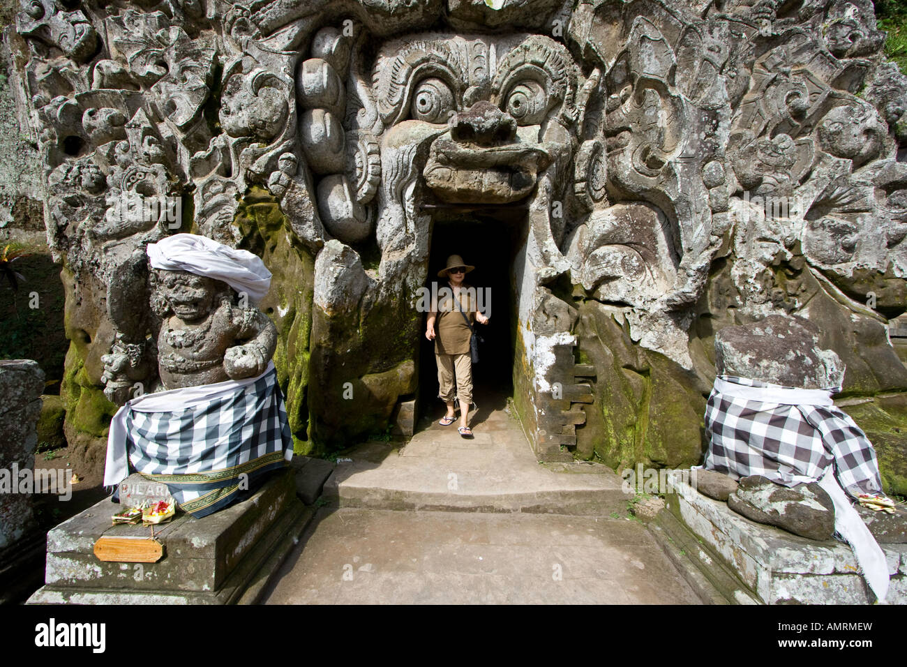Korean Tourist Emerging from Elephant Cave or Goa Gajah Ubud Bali ...