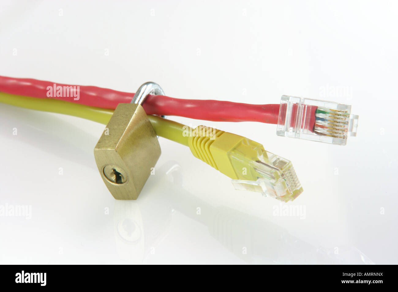 computer and connections safe data transfer concept with two ethenet ...